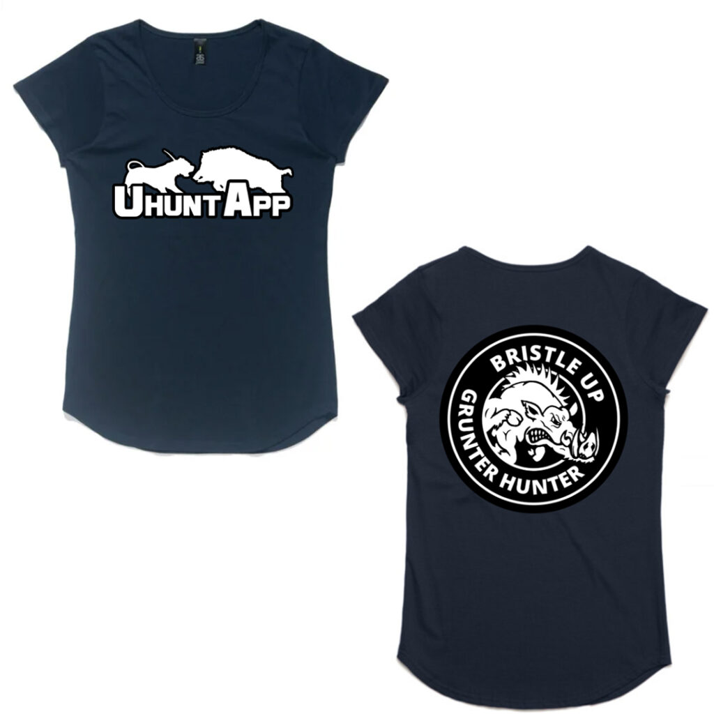 Ladies BU/UHUNT T Shirt – Navy – BRISTLE UP